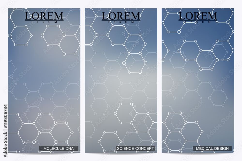 Set of modern vector flyers. Abstract background with molecule ...