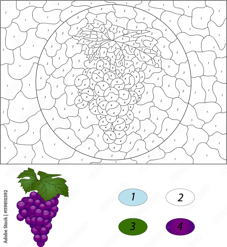 Cartoon grapes. Color by number educational game for kids Stock ...