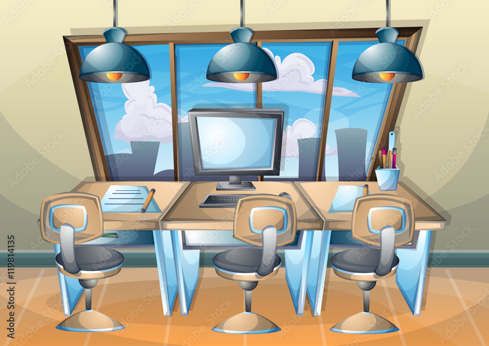 cartoon vector illustration interior office room with separated layers ...