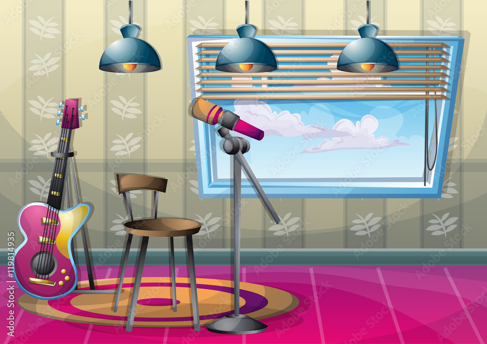 cartoon vector illustration interior music room with separated layers ...