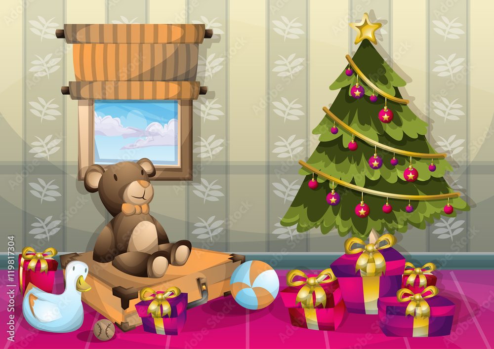 cartoon vector illustration interior Christmas room with separated layers in 2d graphic Stock ...
