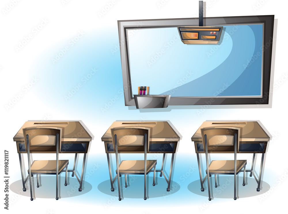 cartoon vector illustration interior classroom object with separated ...