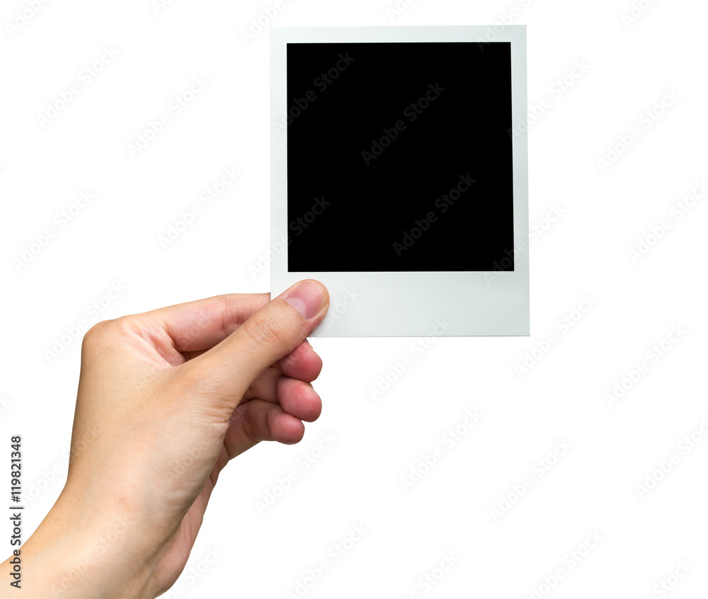 hand holding photo frame on isolated white with clipping path. Stock ...
