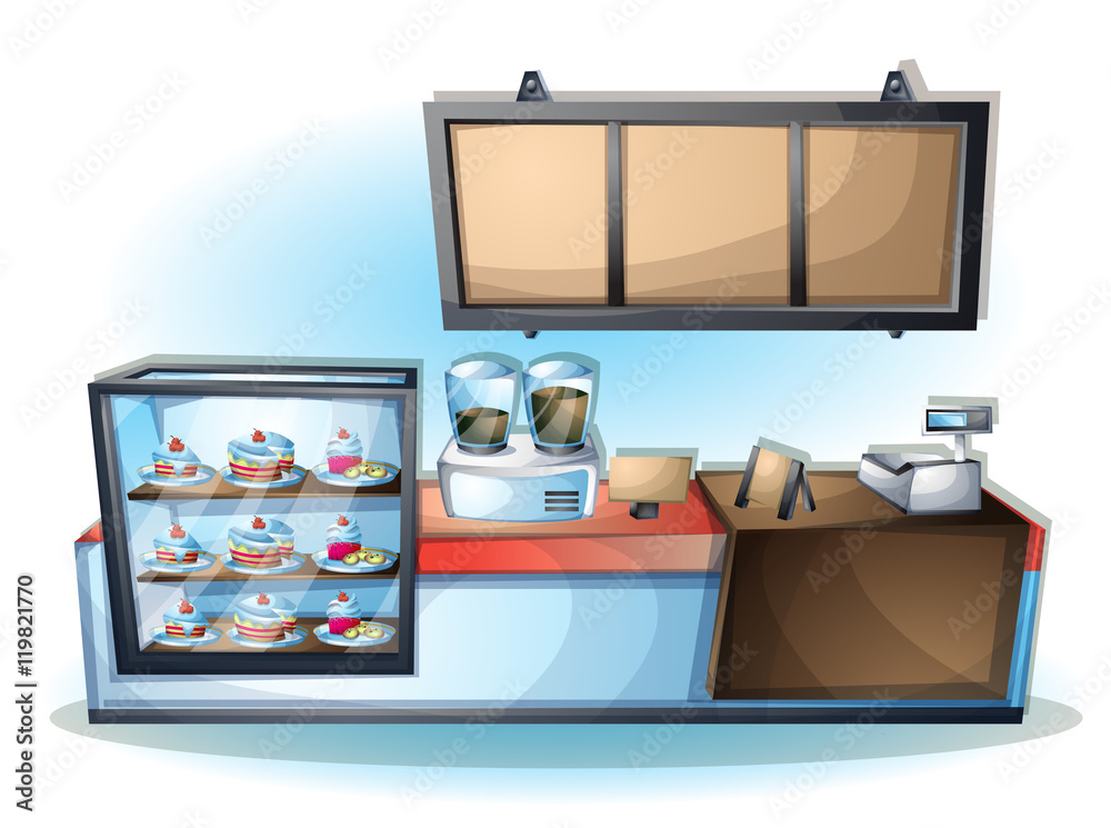 cartoon vector illustration interior cafe object with separated layers ...