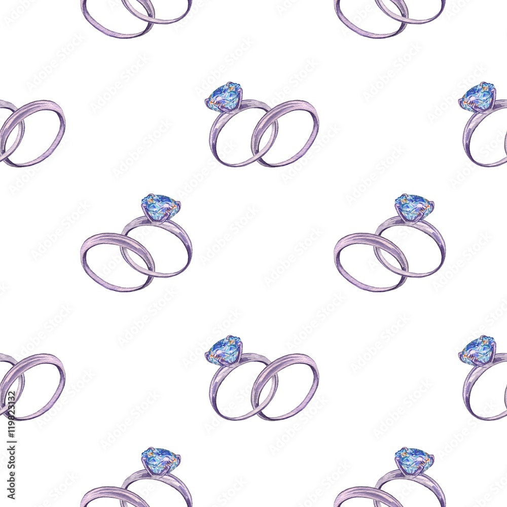 Engagement ring 3. Seamless pattern. Watercolor illustration. Hand ...