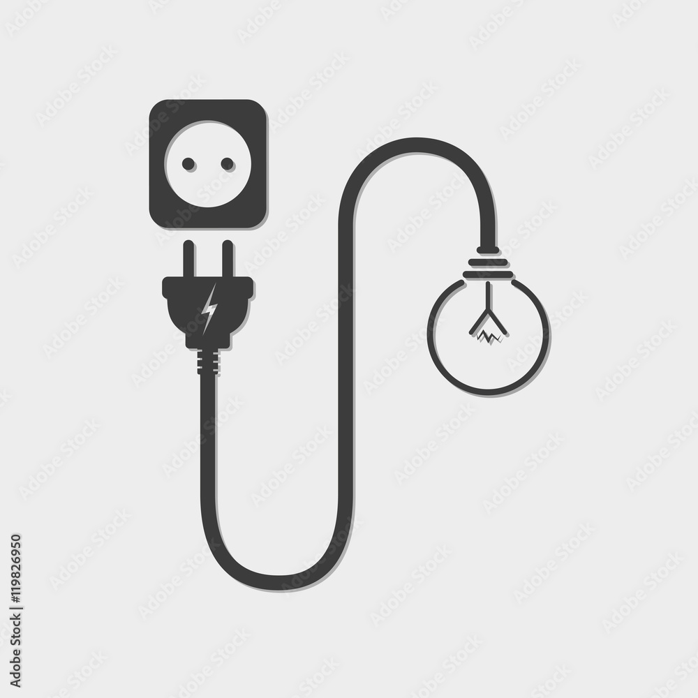 Light bulb, wire plug and socket - vector illustration. Stock Vector ...