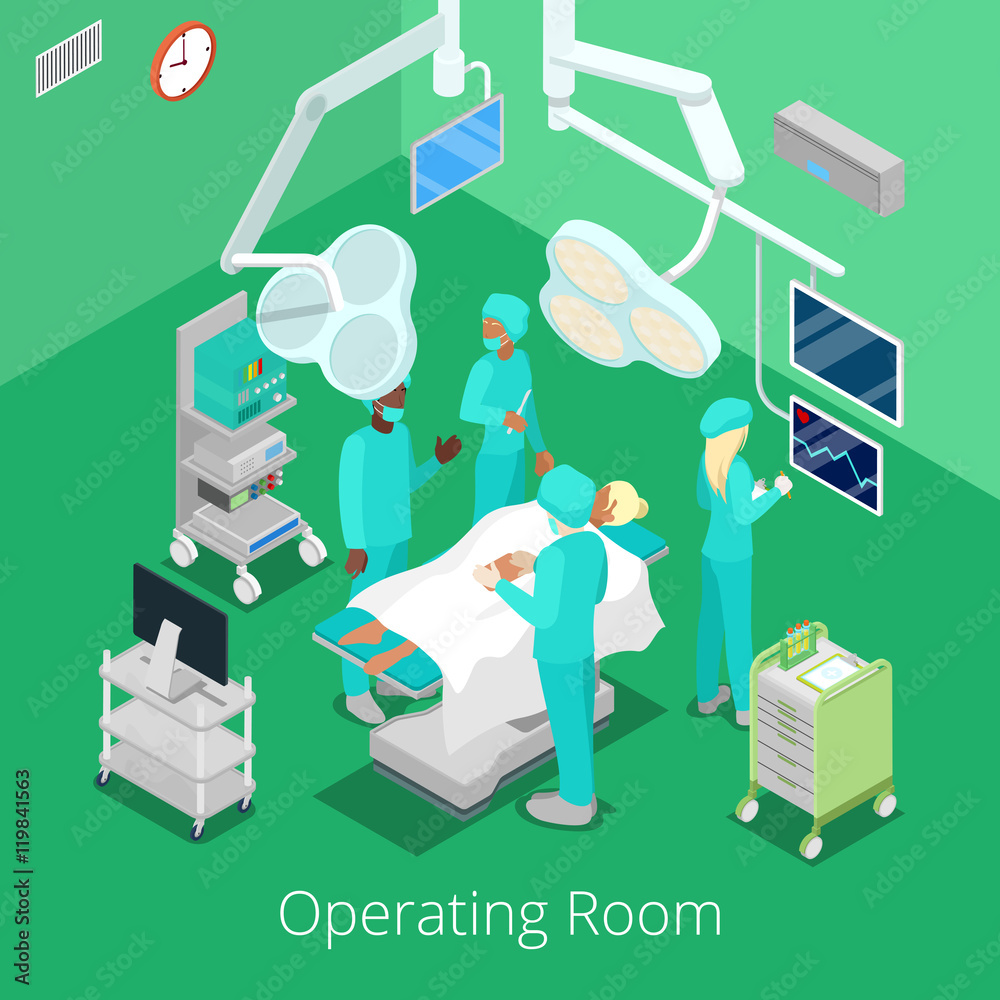 Isometric Surgery Operating Room with Doctors on Operation Process ...