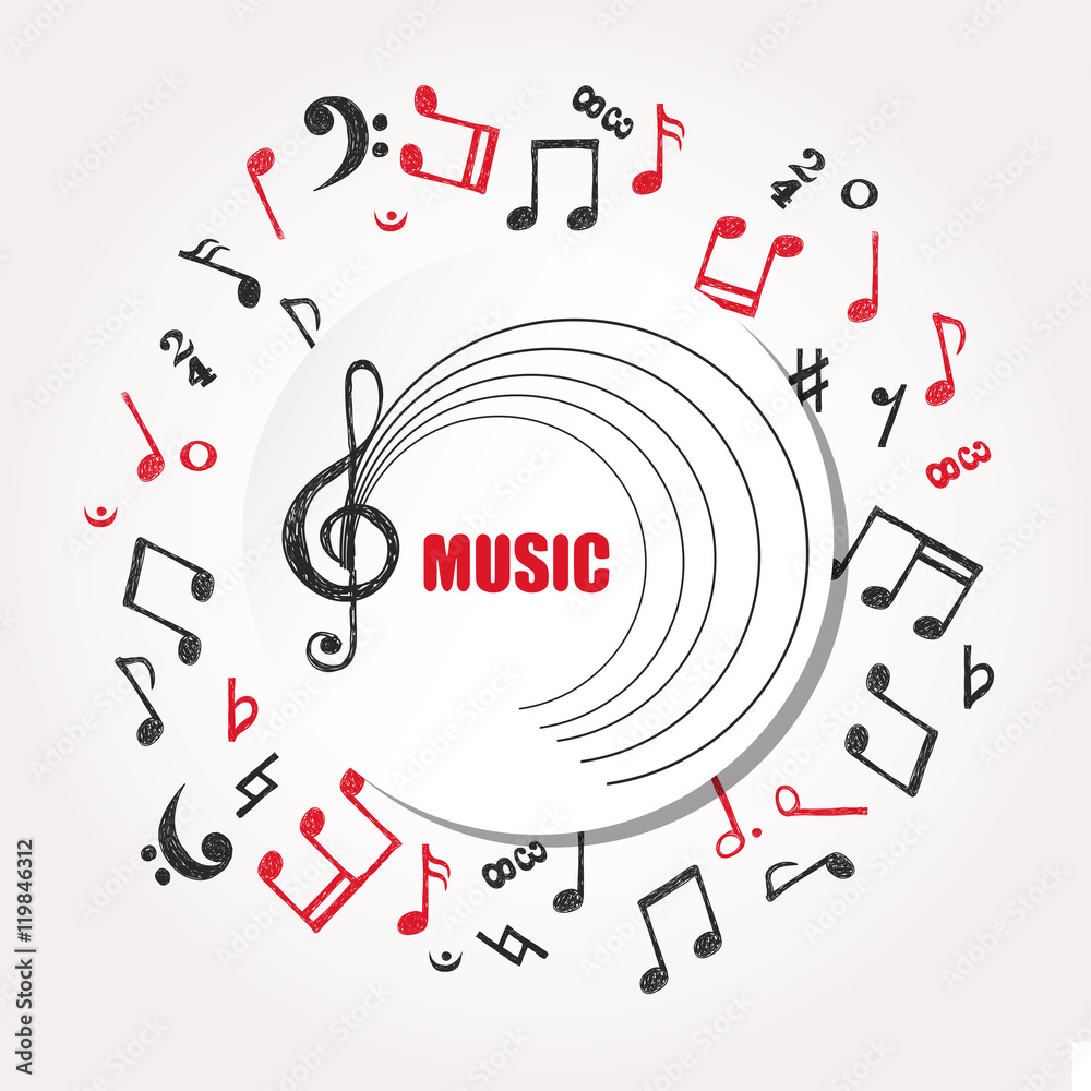 Music circle background in black and red colors. Vector musical ...