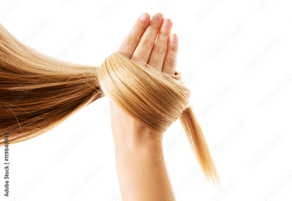 Hand holding hair. Isolated on white. Stock Photo | Adobe Stock