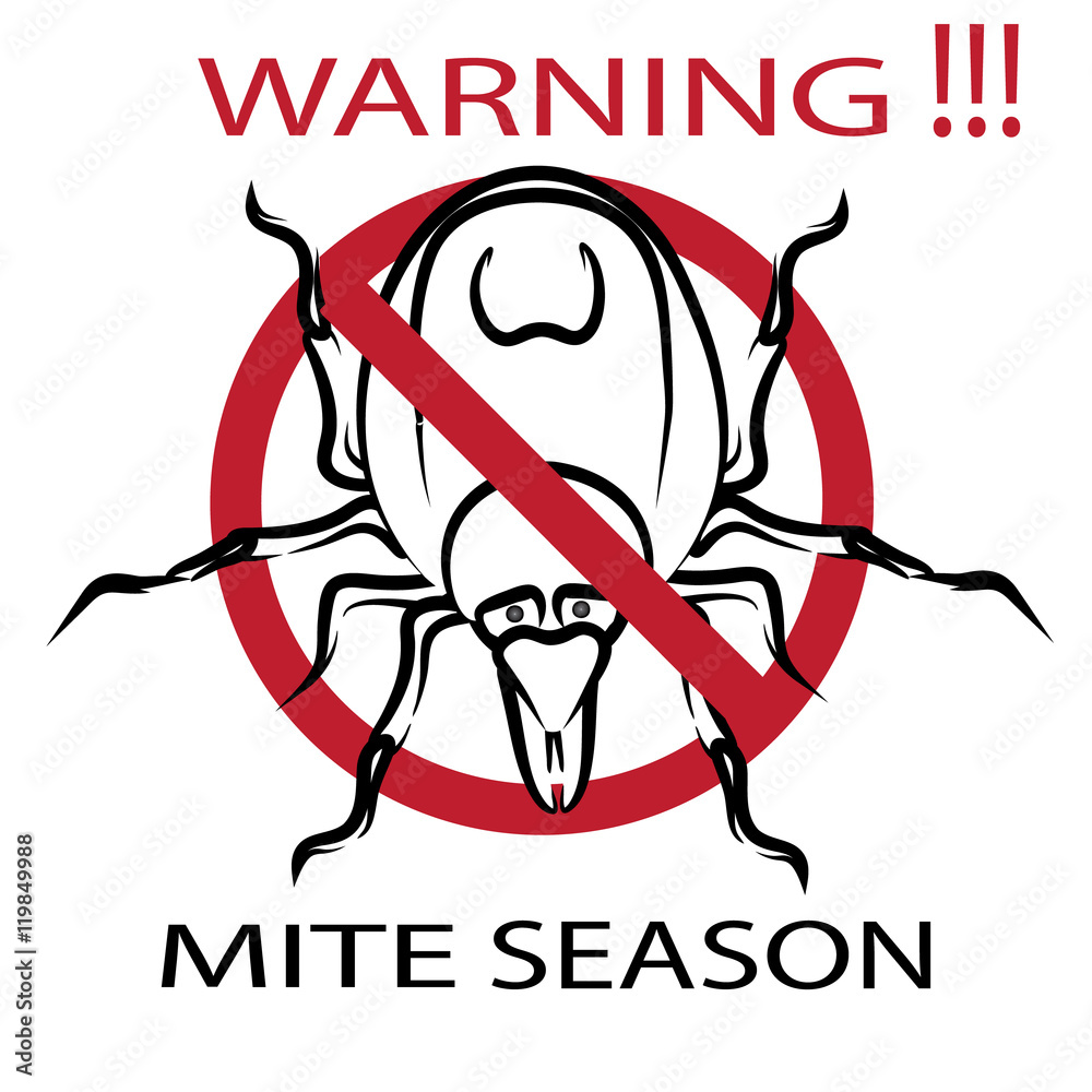 Symbol parasite warning sign. Ticks be careful. Ticks season. Mite ...