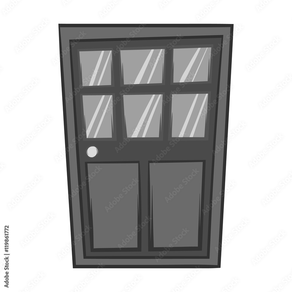 Wooden interior door icon in black monochrome style isolated on white ...