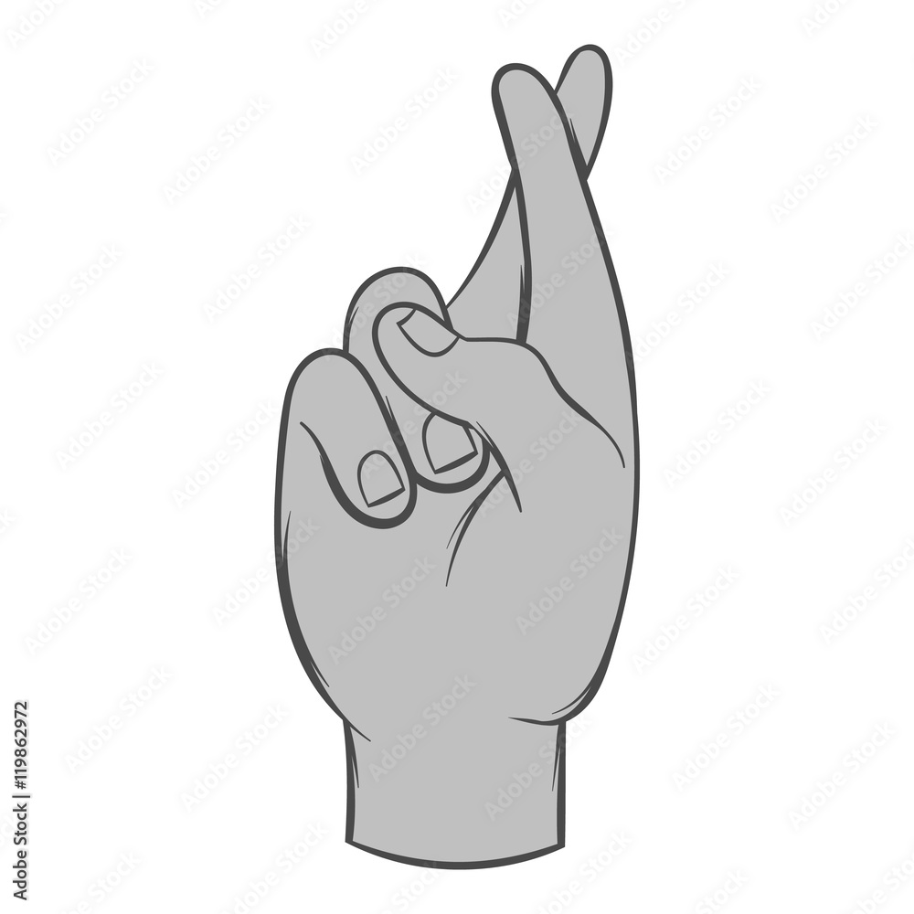 Fingers crossed icon in black monochrome style isolated on white ...