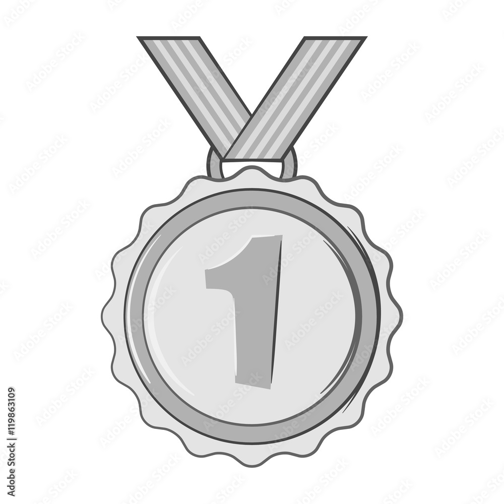 Medal for first place icon in black monochrome style isolated on white ...