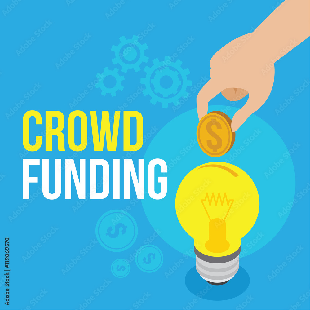crowdfunding illustration Bulb with blue background Stock Vector ...