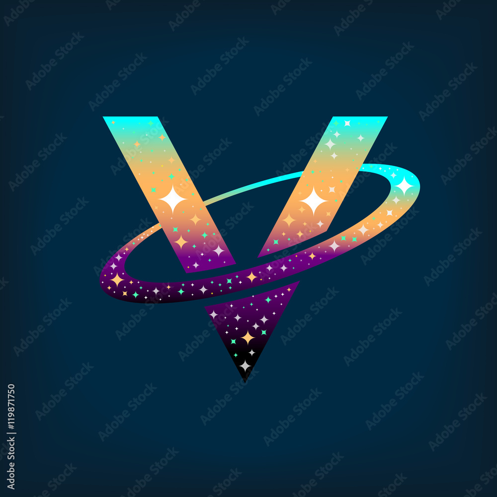 Abstract letter V logo with Space logo.Observatory,tourism,galaxy,moon ...