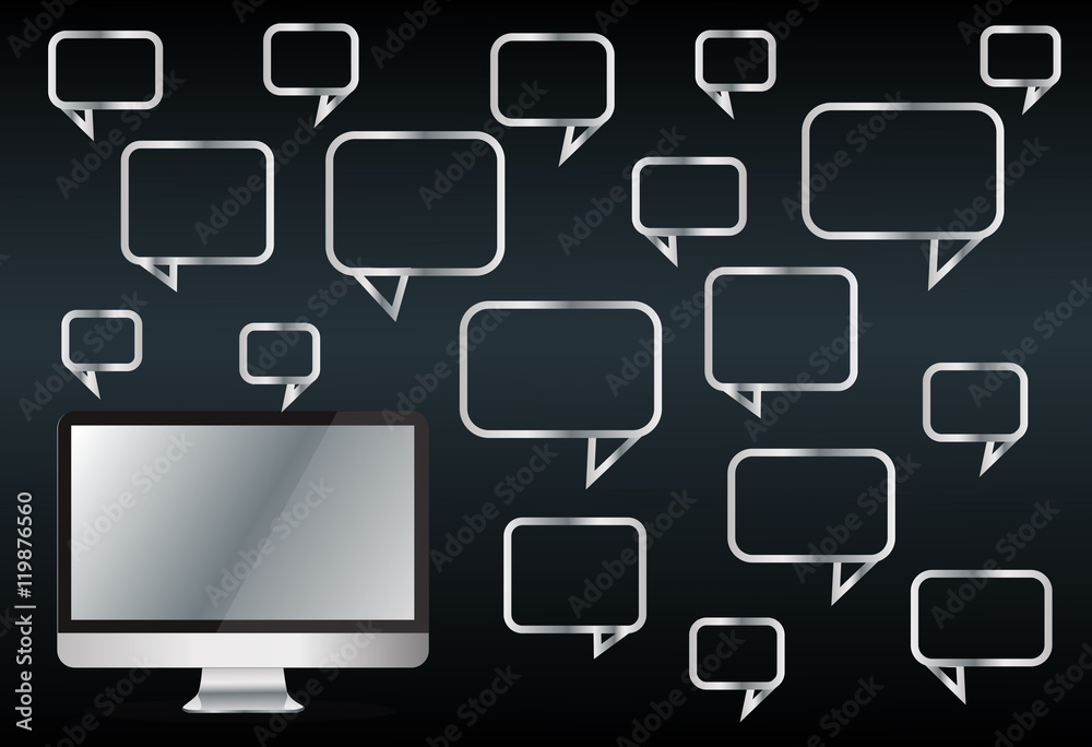 computer with colorful chat box , message box communication background ...