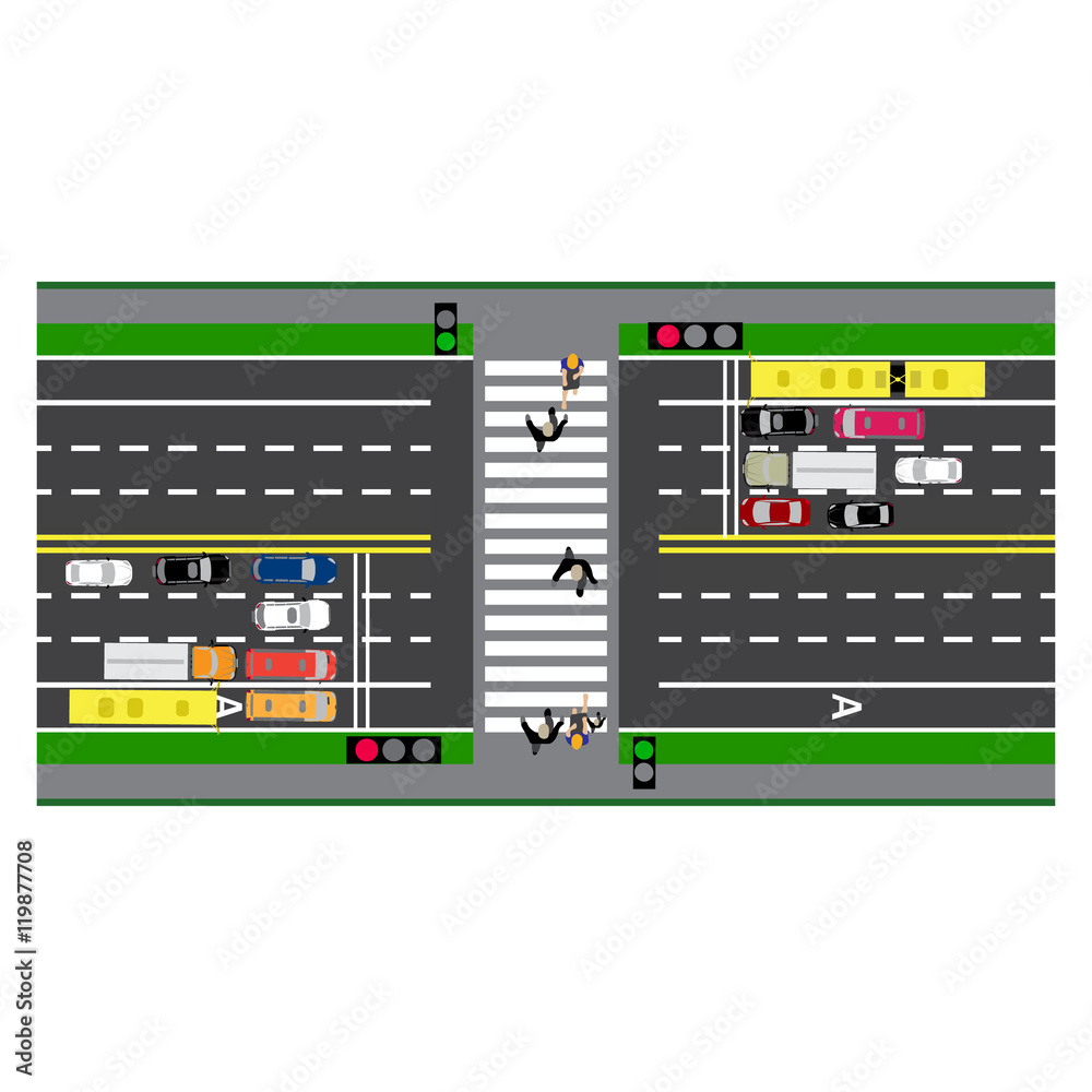 Road infographics. Plot road, highway, street. Crossing. With different ...