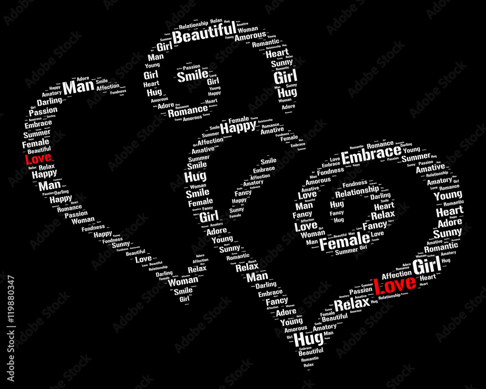 Two heart shapes filled with words on black background. Vector ...