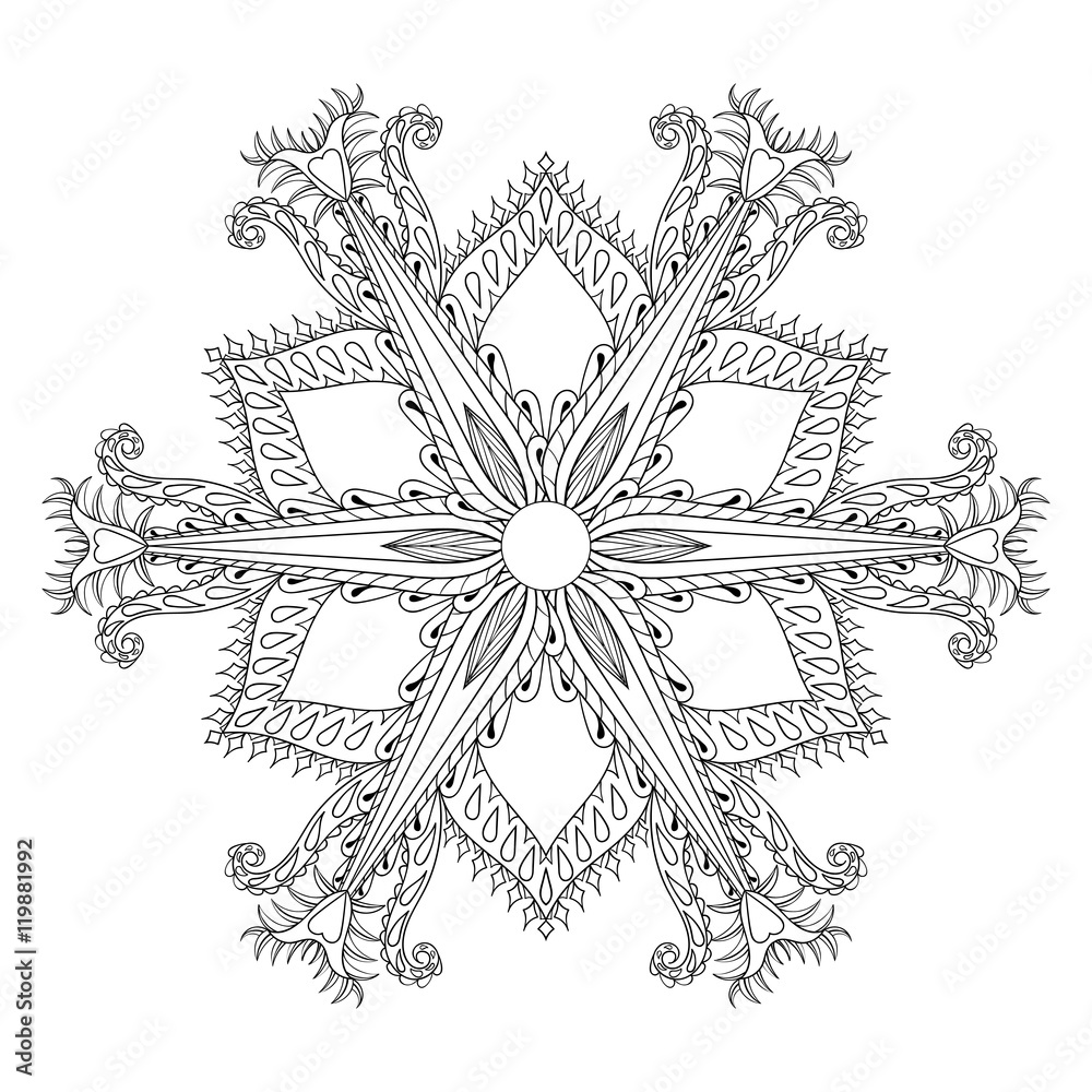 Zentangle winter snowflake for Christmas, New Year. Freehand art Stock ...