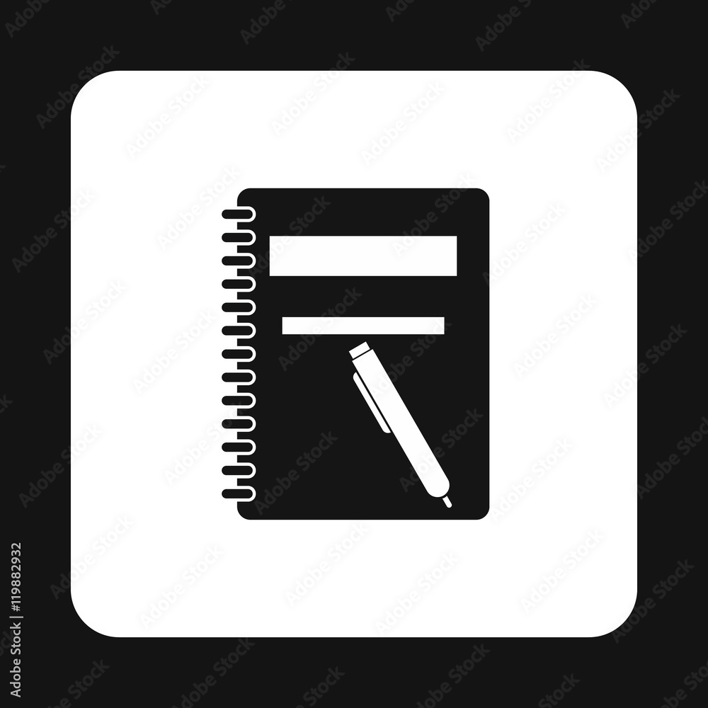 Notebook with pen icon in simple style isolated on white background ...