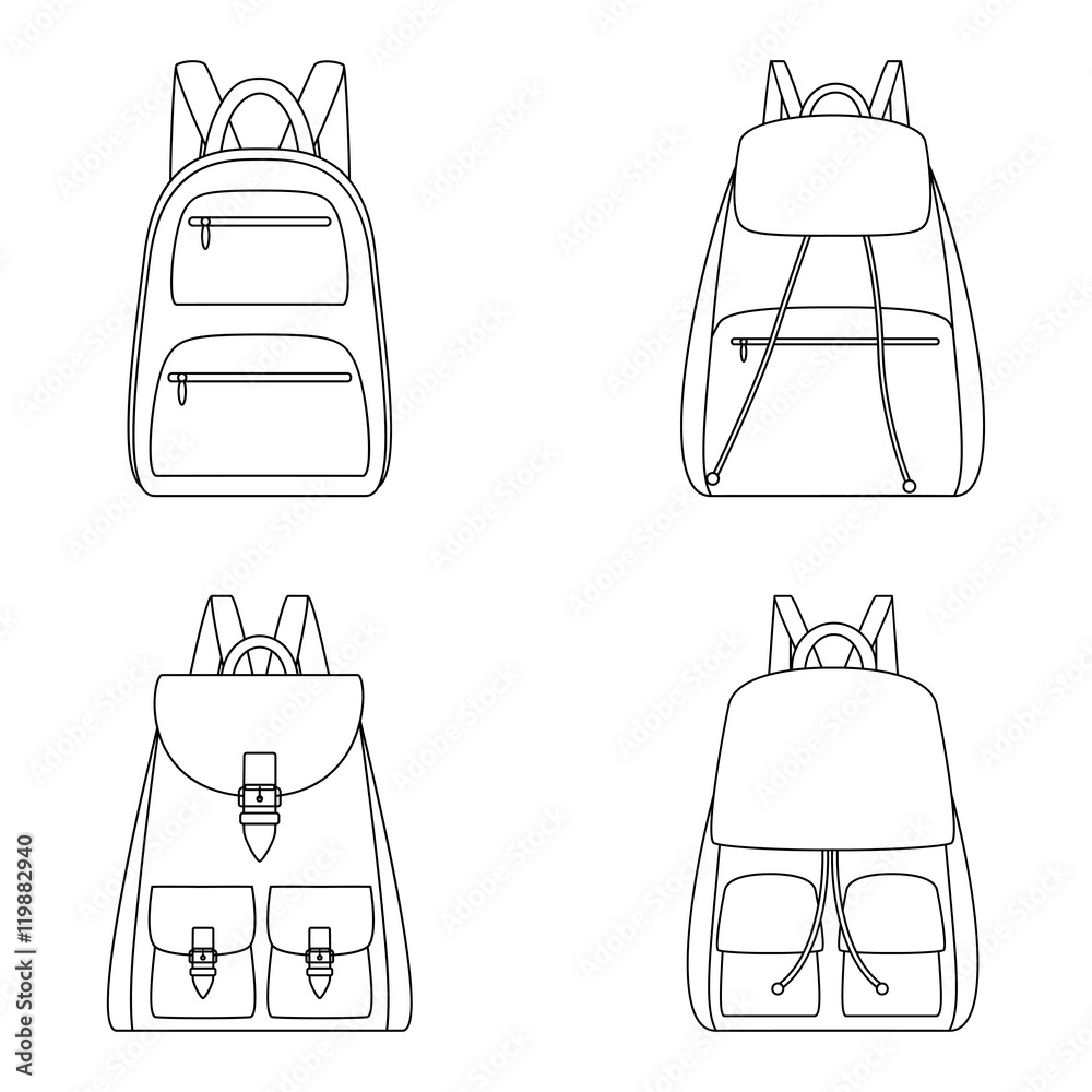 Set of outlines of backpacks, vector illustration Stock Vector | Adobe ...