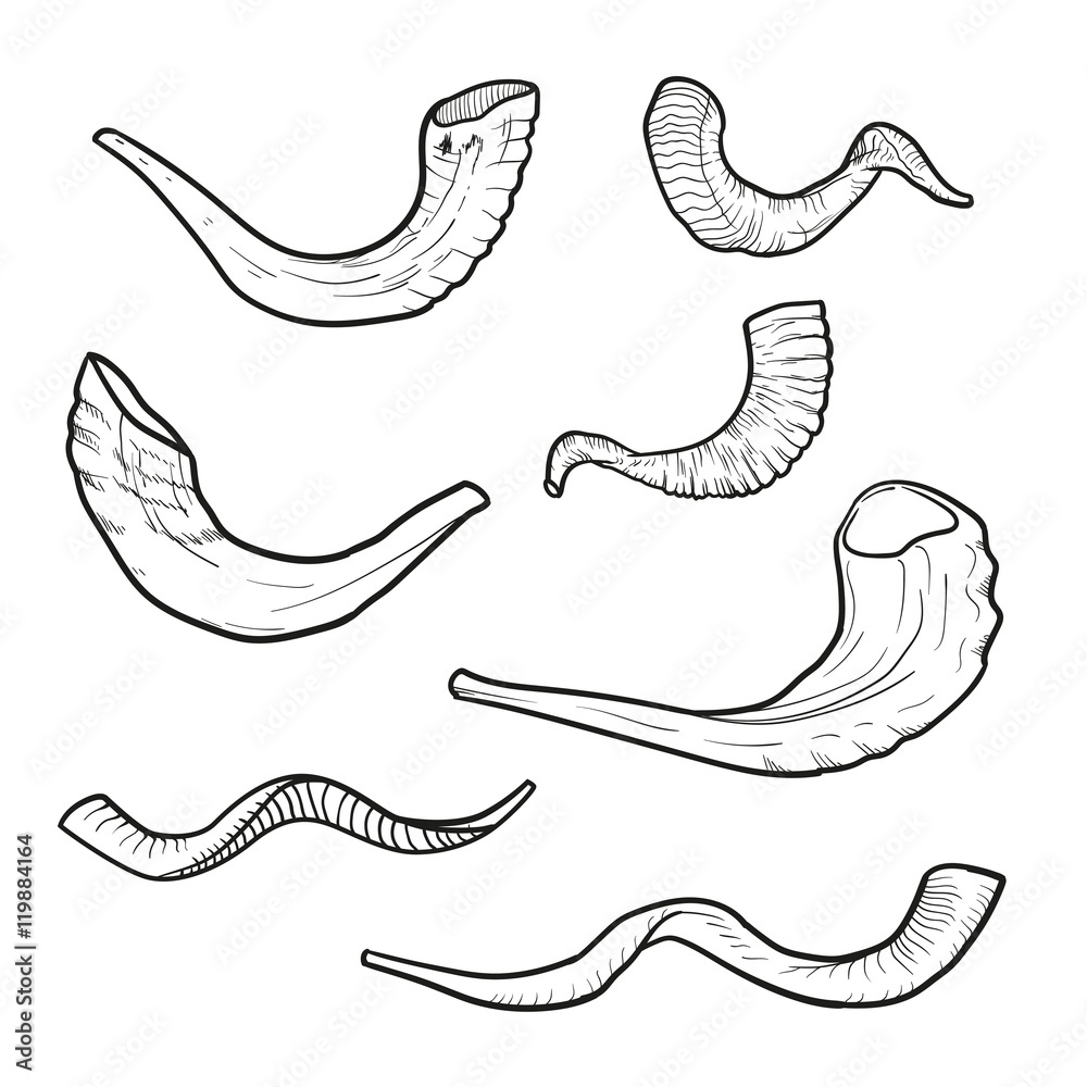 Set of doodle Jewish horn Rosh Hashanah. history of the tradition of ...