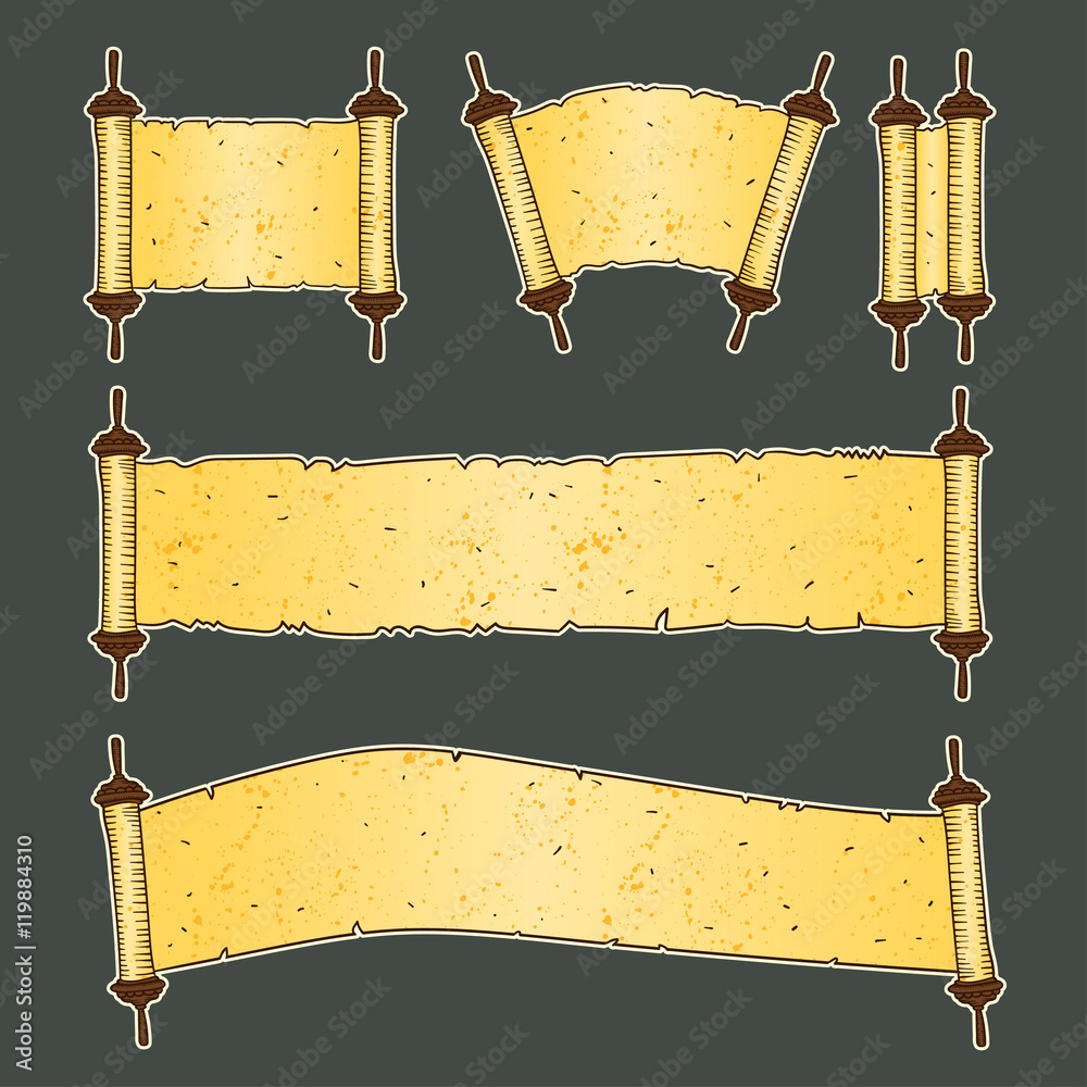 Vintage Roll of antique blank manuscript over white. Ancient scroll of ...