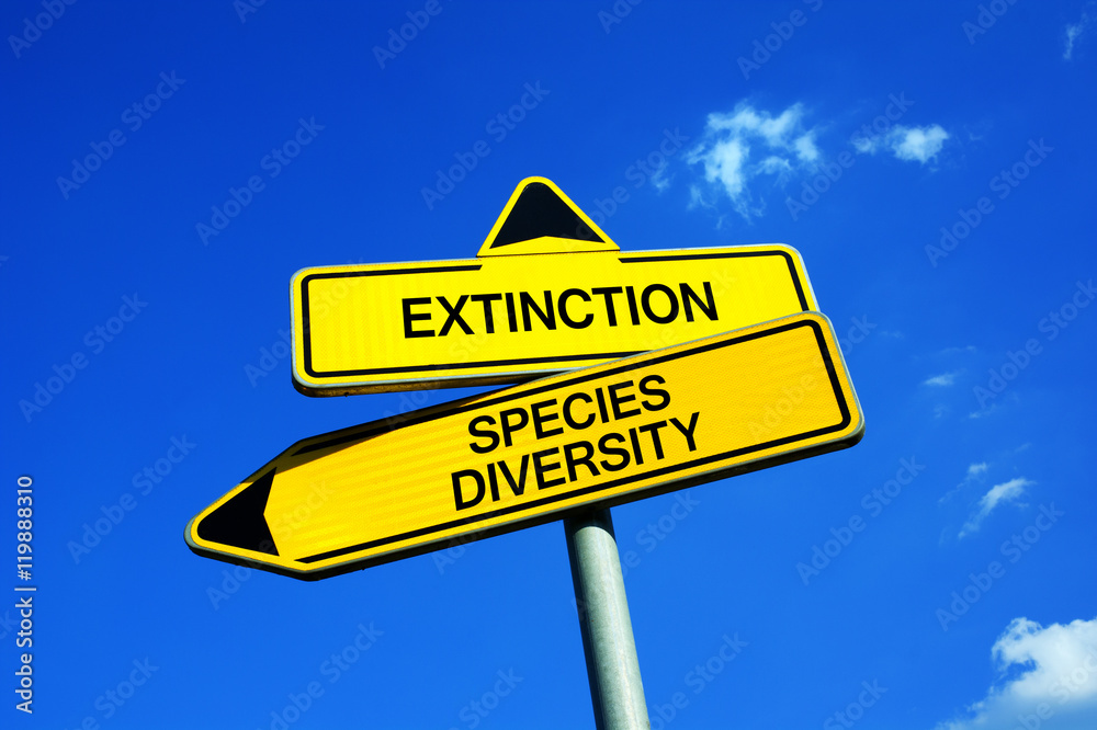 Extinction vs Species Diversity - Traffic sign with two options ...