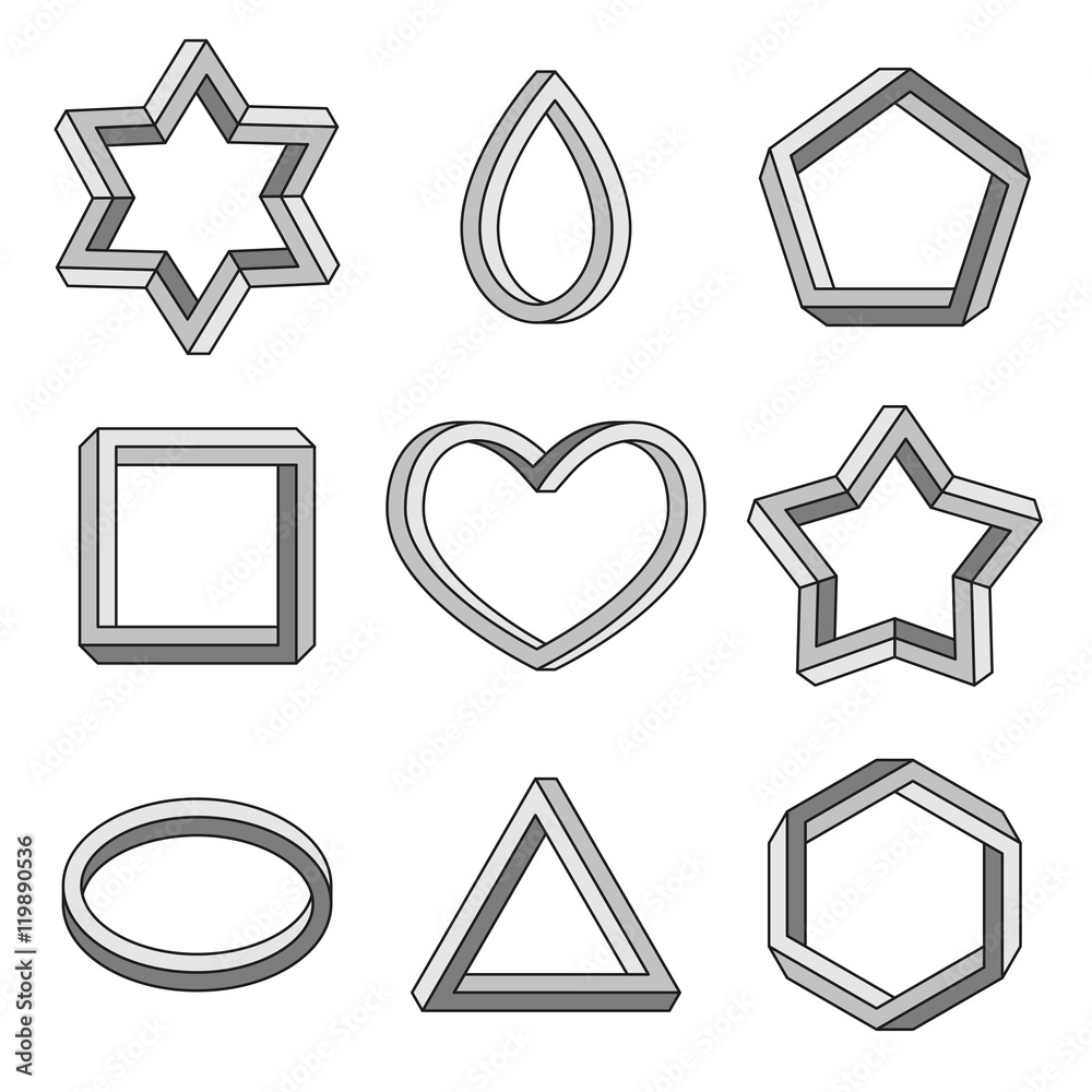 Impossible geometric shapes set. Line art. Vector illustration. Stock ...