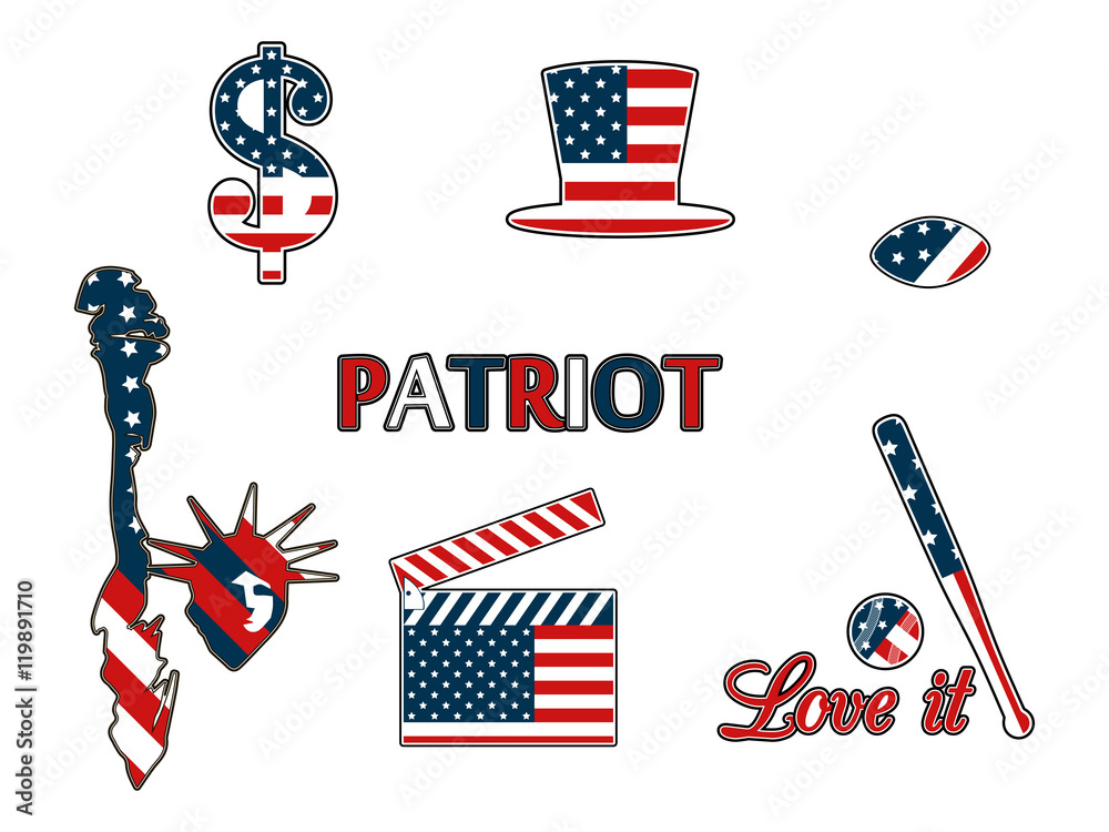 US symbols in the patriotic colors of isolation on a white background ...