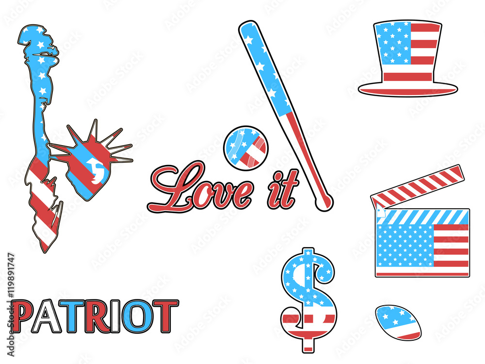 US symbols in the patriotic colors of isolation on a white background ...