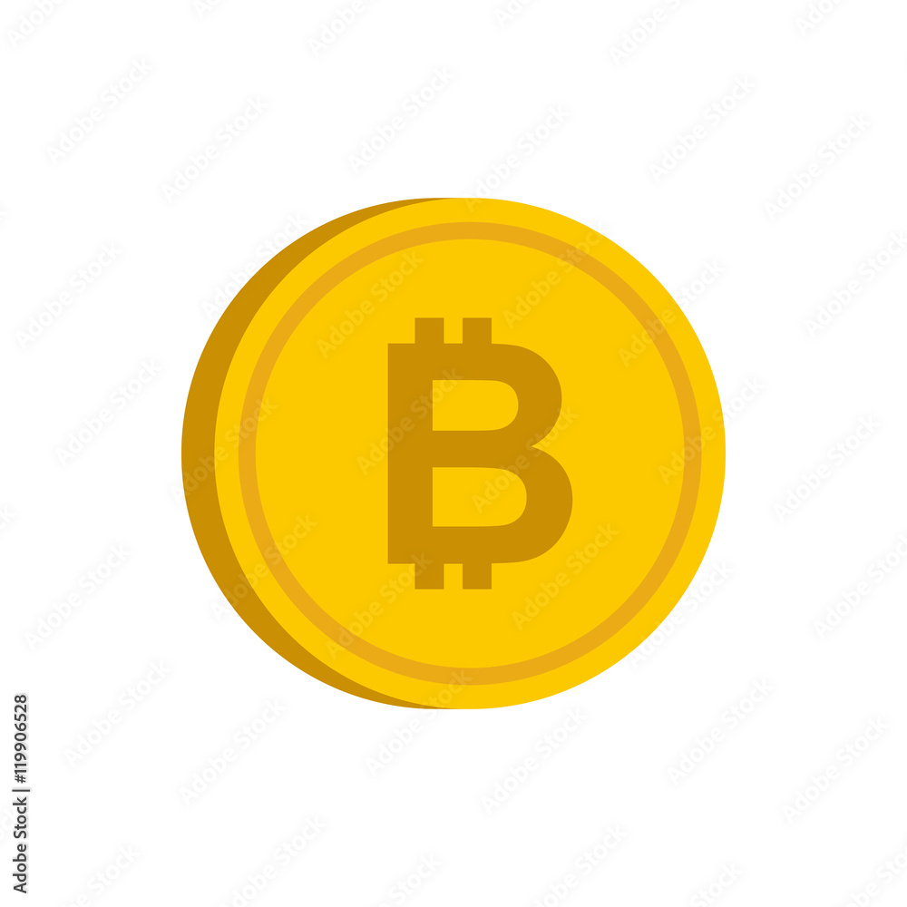 Gold coin with bitcoin sign icon in flat style on a white background ...