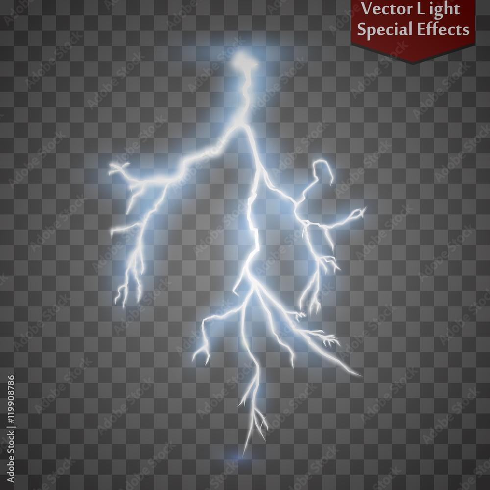 Vector realistic lightnings thunderbolt on transparent background ...