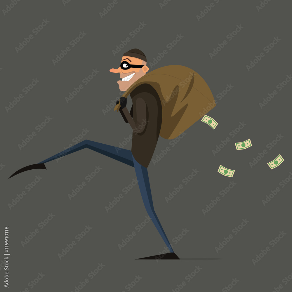 Thief steals a bag of money, cartoon, flat style set. Stock Vector ...