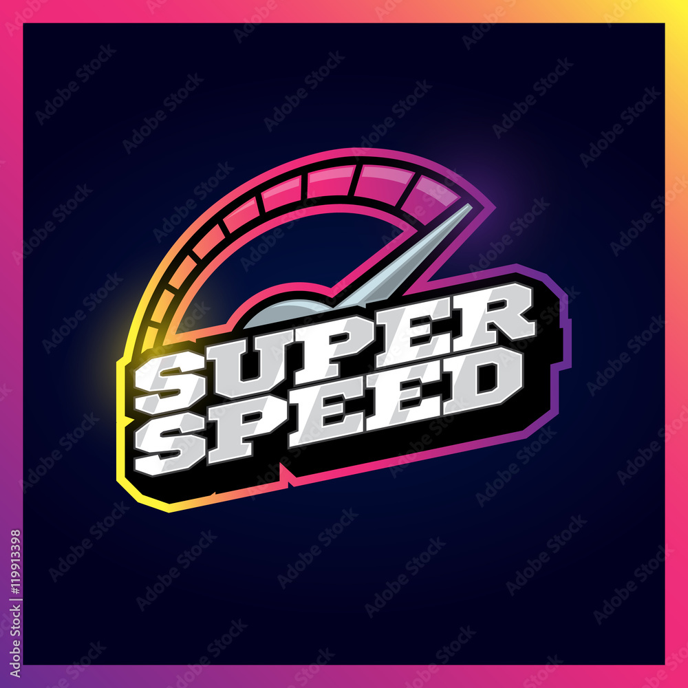 Speedometer max super speed logo. Retro text style emblem Stock Vector ...