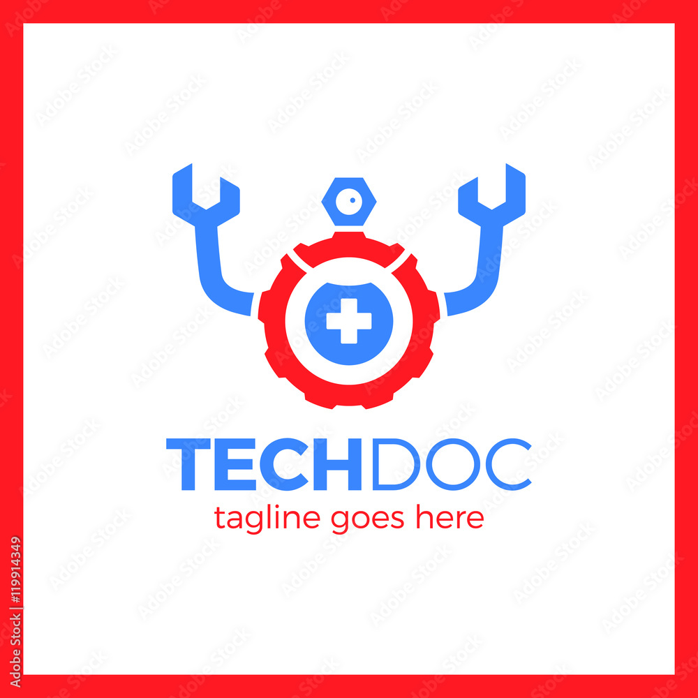 Gear Doctor. Tech Medical Logo Plus. Robot Clinic Stock Vector | Adobe ...