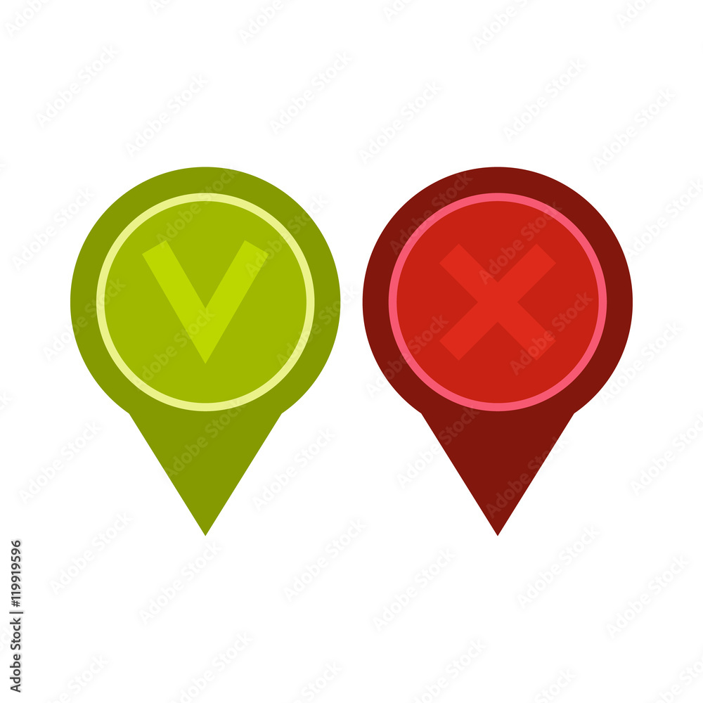 Tick affirmative and negative icon in flat style isolated on white ...