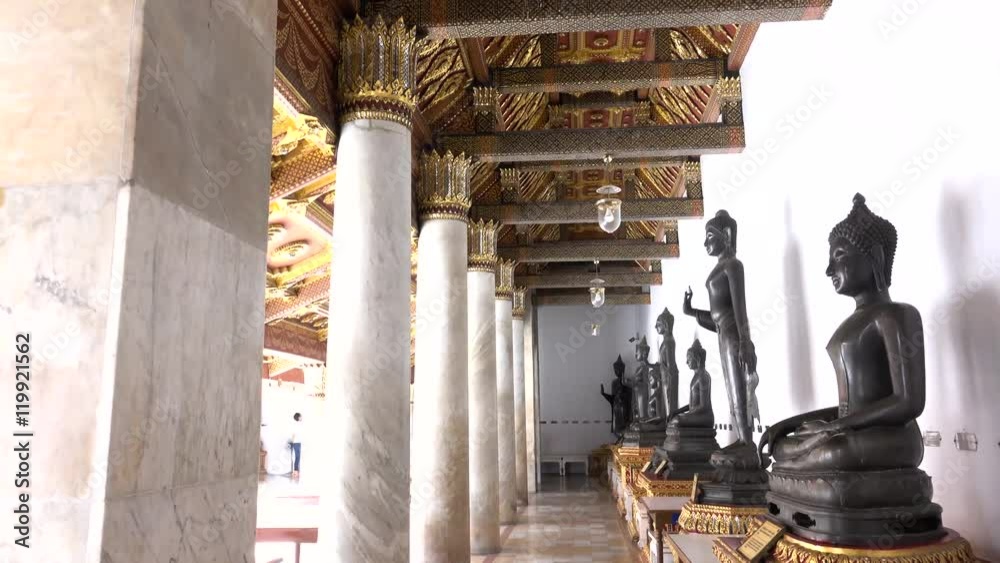 Line of body action Buddha statue in Buddha temple Bangkok Thailand ...