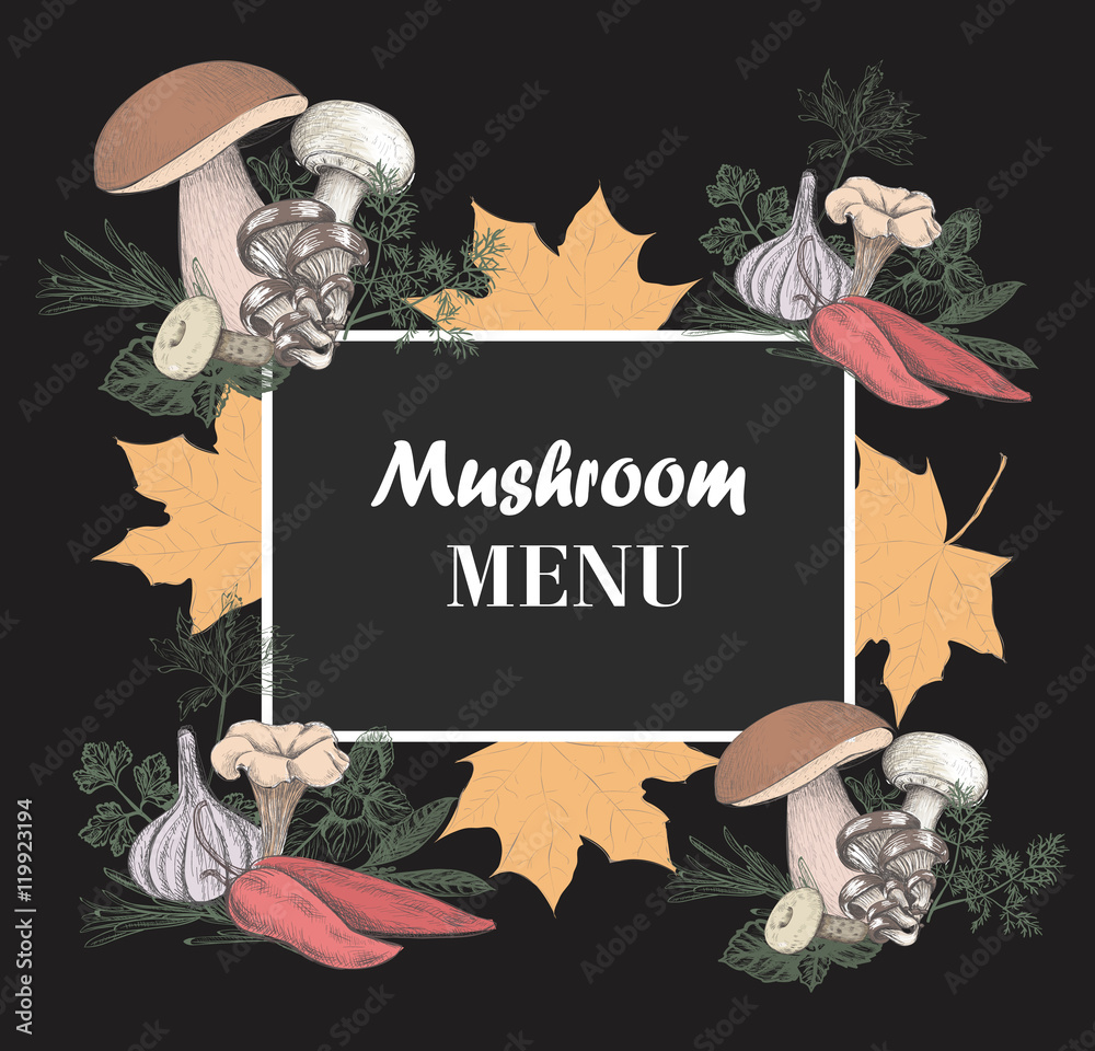 Mushroom menu. Autumn menu. Vector illustration for design of th Stock ...