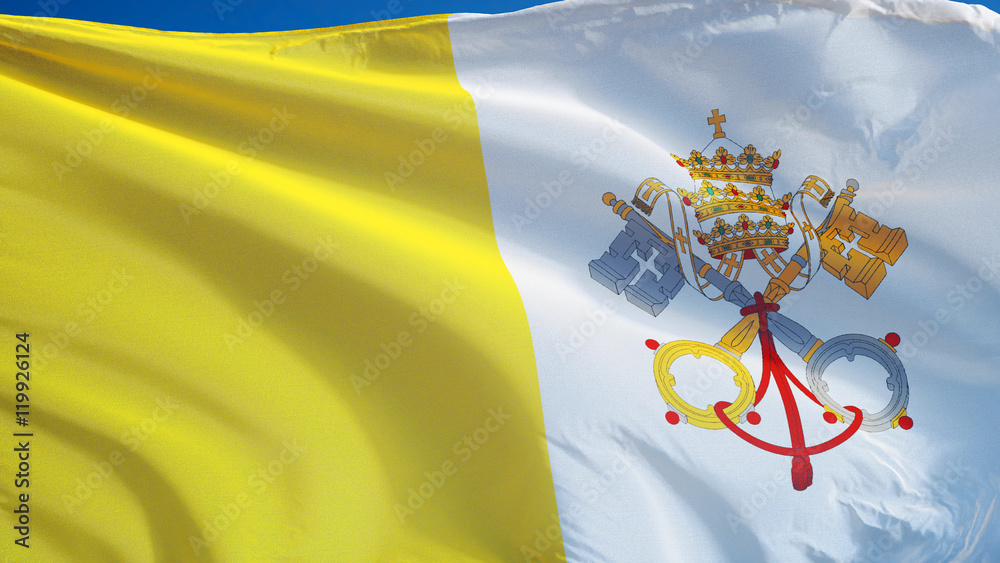 Papal States flag waving against clean blue sky, close up, isolated ...