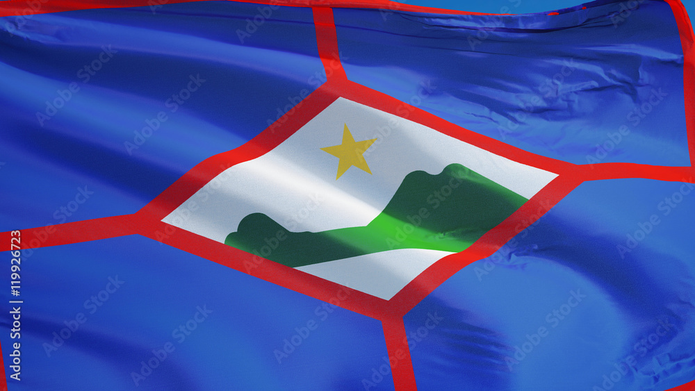 Sint Eustatius flag waving against clean blue sky, close up, isolated ...