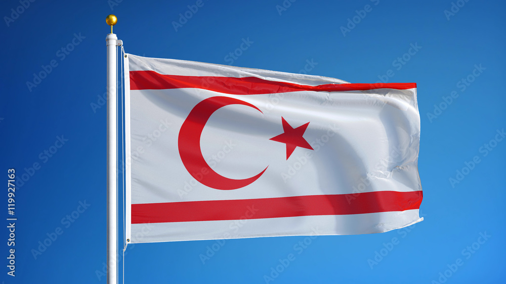Turkish Republic of Northern Cyprus flag against clean blue sky, close ...