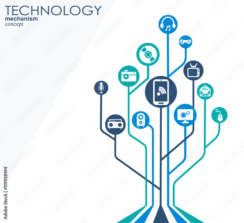 Technology mechanism concept. Abstract background with integrated gears ...