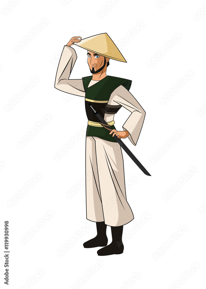 Samurai man cartoon with uniform icon. comic and japan culture ...