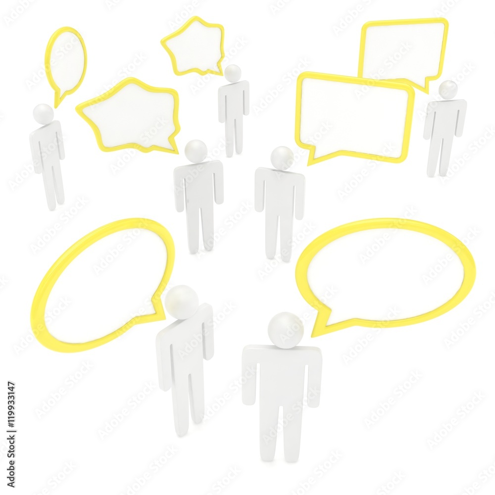 people with talk bubbles isolated over a white background. 3d rendering ...