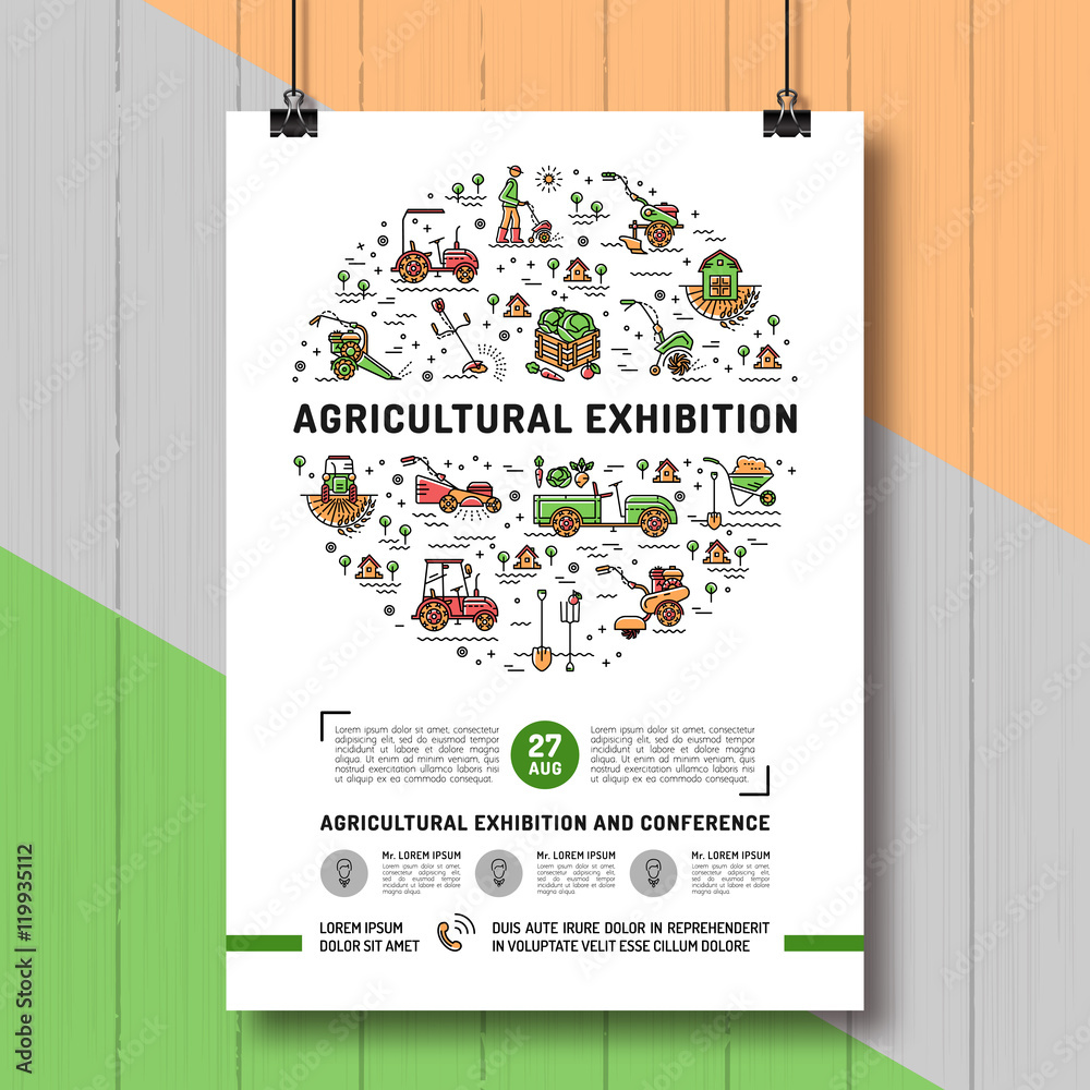 Agricultural Exhibition design poster or card template, mock-up flyer ...