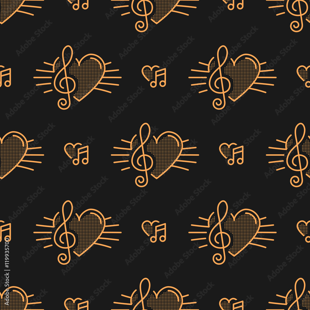 Music notes seamless pattern, thin line art icons notes, treble clef ...