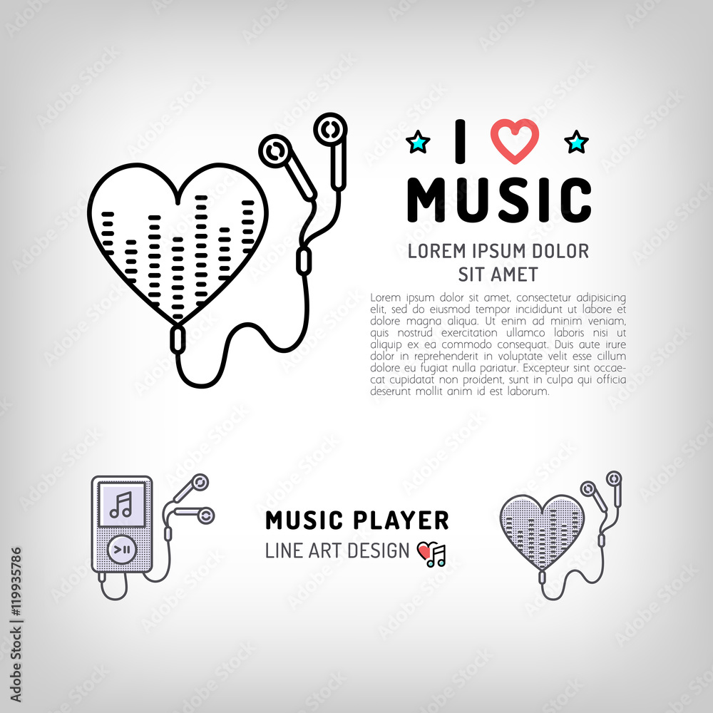 Music player isolated icon, the concept symbols of love for music. Set ...