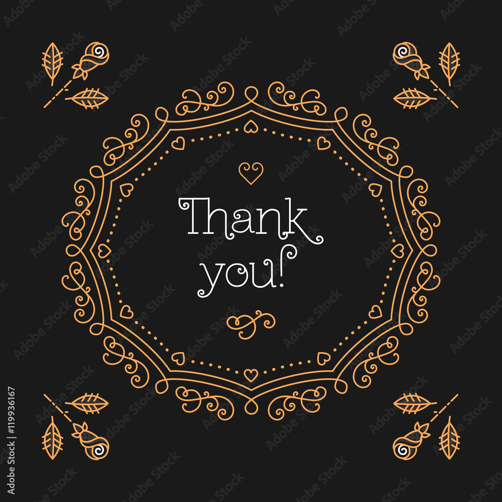 Art Deco background with lettering "Thank you." Elegant golden frame ...