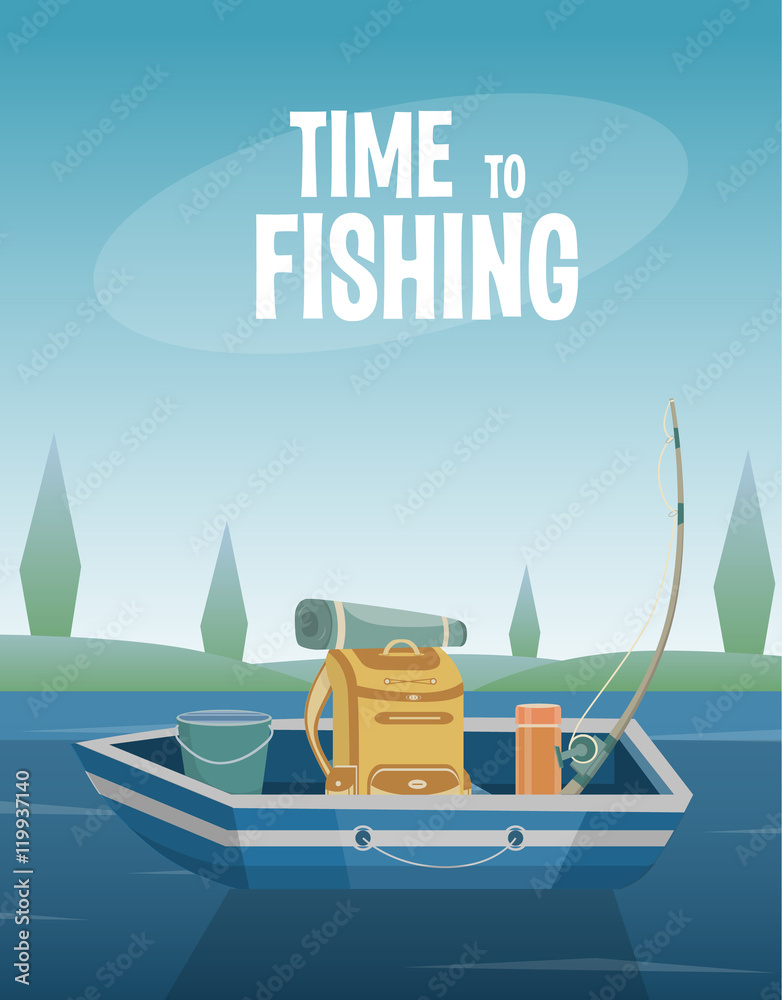 Time to fishing, Cartoon style, Vector Illustration Stock Vector ...